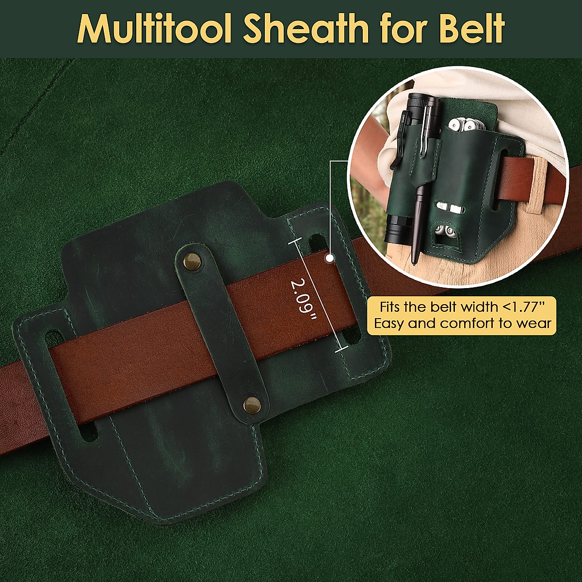 KEVANCHO Multitool Sheath for Belt, Leather Tool Pouch Belt Holster Bag, EDC Pouch Pocket Organizer Case for Knife, Flashlight, Tactical Pen, Camping and Outdoor, Gift for Men, Him, Dad