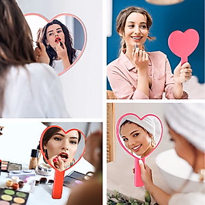 Yalikop 3 Pcs Heart Mirror Hand Held Mirror Valentines Day Gifts Cute Travel Makeup Plastic Heart Shaped with Handle Gifts for Women Her Birthday Party Favor Cosmetic