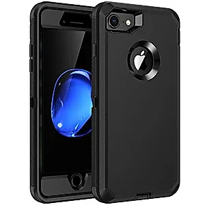 RegSun for iPhone 8 Case,iPhone 7 Case,Built-in Screen Protector, Shockproof 3-Layer Full Body Protection Rugged Heavy Duty High Impact Hard Cover Case for iPhone 8/7 4.7 inch,Black