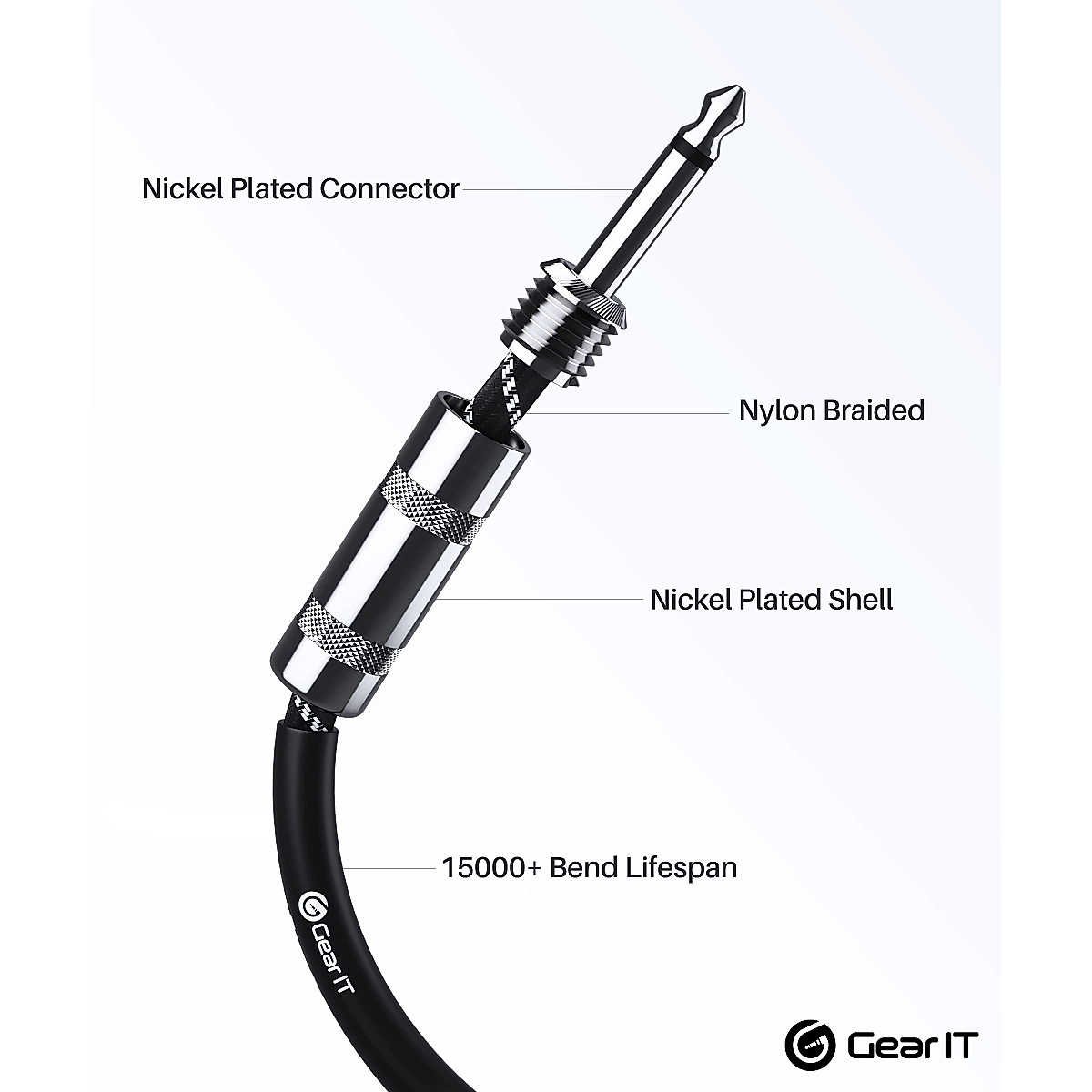 GearIT Audio Instrument Cable (25ft) 1/4 Inch to 1/4 inch Straight Male to Male for AMP Cord, Bass and Electric Guitar - Black/White