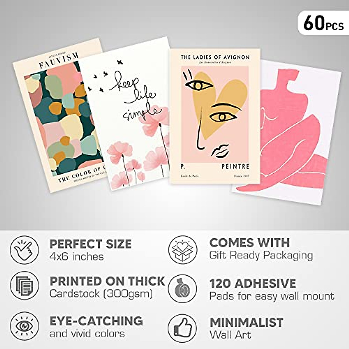 Woonkit 60 PC Danish Pastel Room Decor, Posters For Room Aesthetic, Trendy Room Decor, Cute Preppy Bedroom Wall Collage Dorm Matisse Wall Art Prints Pictures Photo Collage Kit, Coconut Teen Girl Stuff (A - DANISH PASTEL)