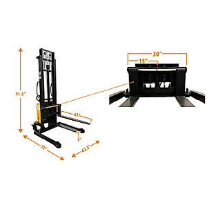 HOC EMS1535W SEMI Electric Wide Leg Pallet Stacker 3307 LBS 1500 KG Load Capacity + 138 INCH Height Capacity + Adjustable Frame Legs - North American Made