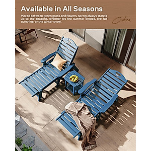 Ciokea Chaise Lounge Chair Outdoor with Wood Texture, Adjustable 5-Position Chaise Lounge Outdoor, Patio Lounge Chair for Poolside Backyard, Azure Blue