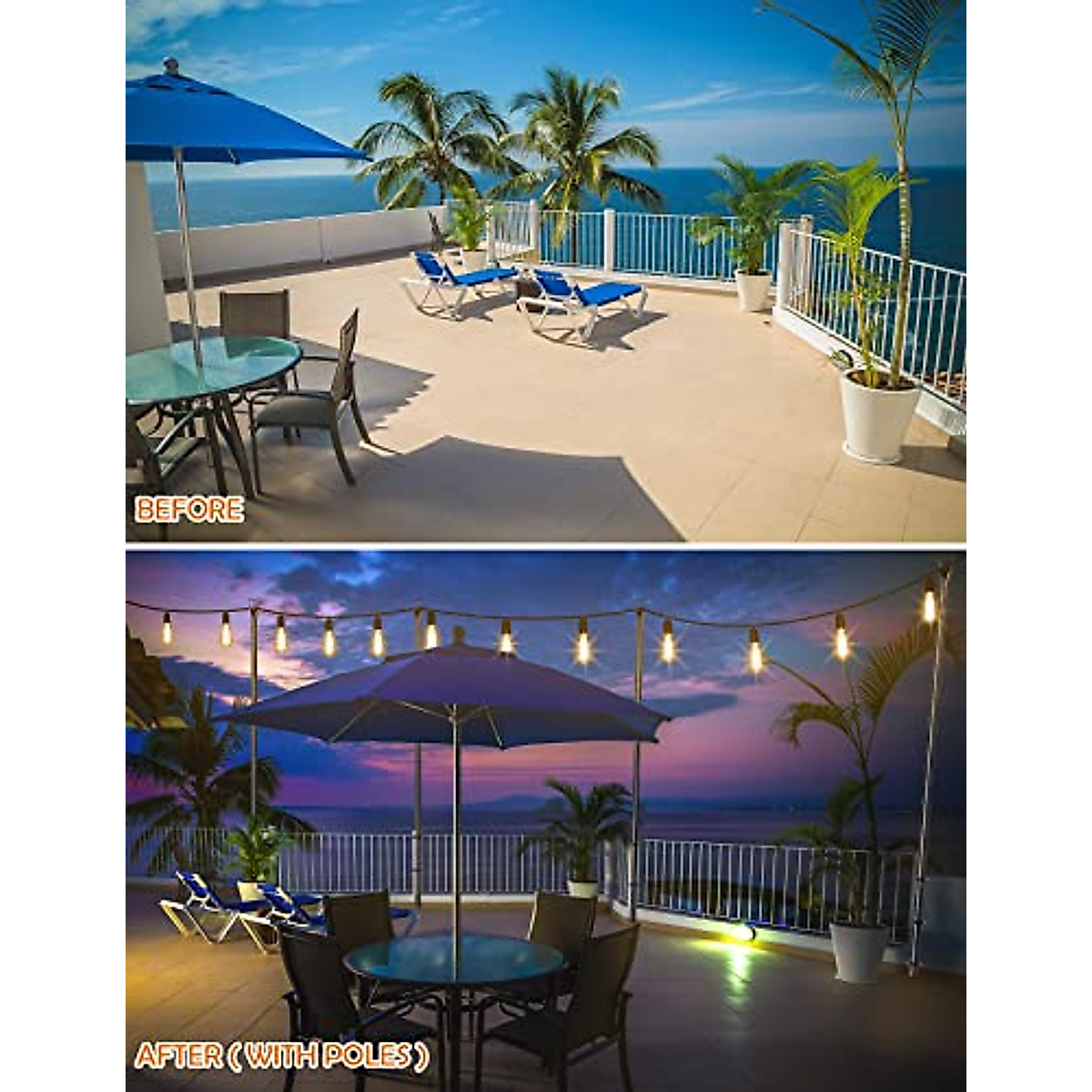 XDW-GIFTS String Light Pole - Steel Poles for Outdoor String Lights Hanging, Garden, Backyard, Patio Lighting Stand for Parties, Wedding, 2 Pack