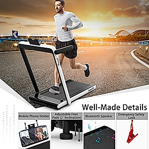 Goplus 2 in 1 Under Desk Treadmill, 2.5HP Superfit Folding Treadmills for Home Office w/Smart APP, Remote Control, LED Display, Bluetooth Speaker, Foldable Walking Jogging Machine (White)