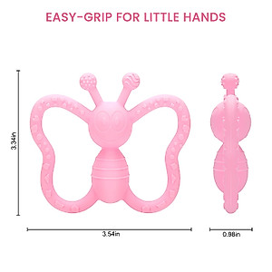 Baby Teething Toys, Butterfly Design Teether Pain Relief Toy for Newborn Babies, Freezer Safe Neutral Shower Gift, Soft Textured for Boy and Girl