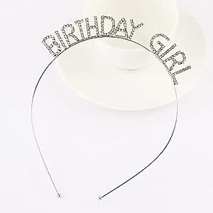 Rhinestone Birthday Girl Headband Hairband Birthday Hair Band Hoop Birthday Head Wear Birthday Tiara Crown for Women Girls Silver