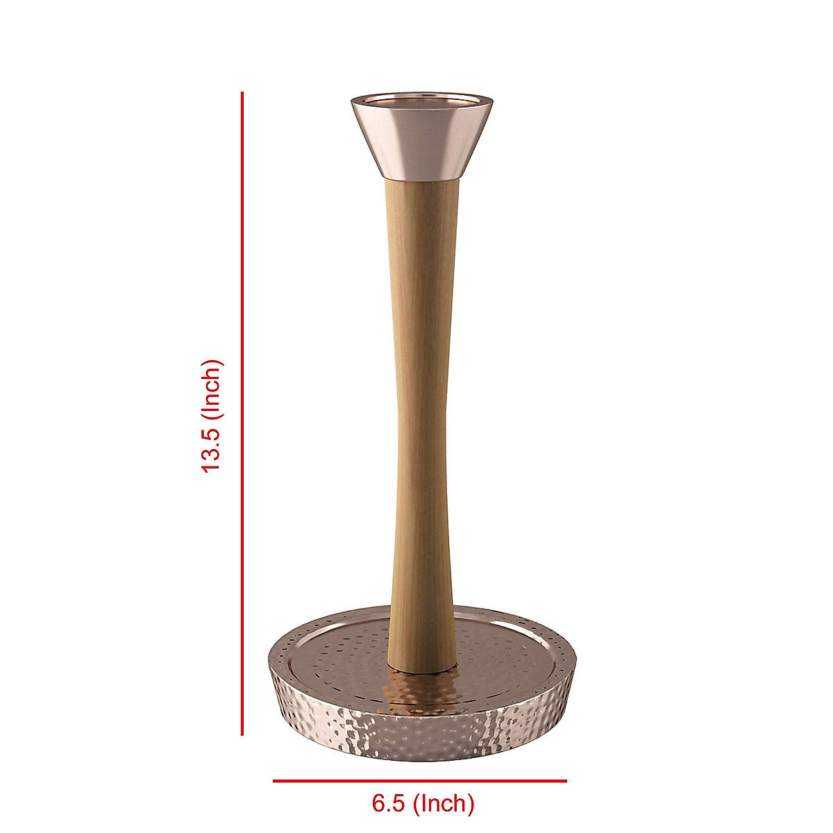 NuSteel nu Steel TG-KPTH-17CH Hammered Copper Standing Easy One-Handed Tear Kitchen Dispenser with Weighted Base for Standard Paper Towel Holder Wall Mount, Polished Wood
