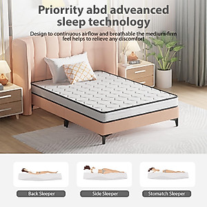 6 Inch Full Size Mattress with Innerspring and Foam, Hybrid Mattress Full with Fiberglass Free, Medium Firm Spring Mattress, Full Size Mattress in A Box, Pressure Relief, 75"L X 54"W X 6"Th, White