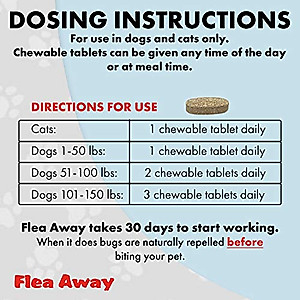 Flea Away All Natural Supplement for Fleas, Ticks, and Mosquitos Prevention for Dogs and Cats, 100 Chewable Tablets, 3 Pack