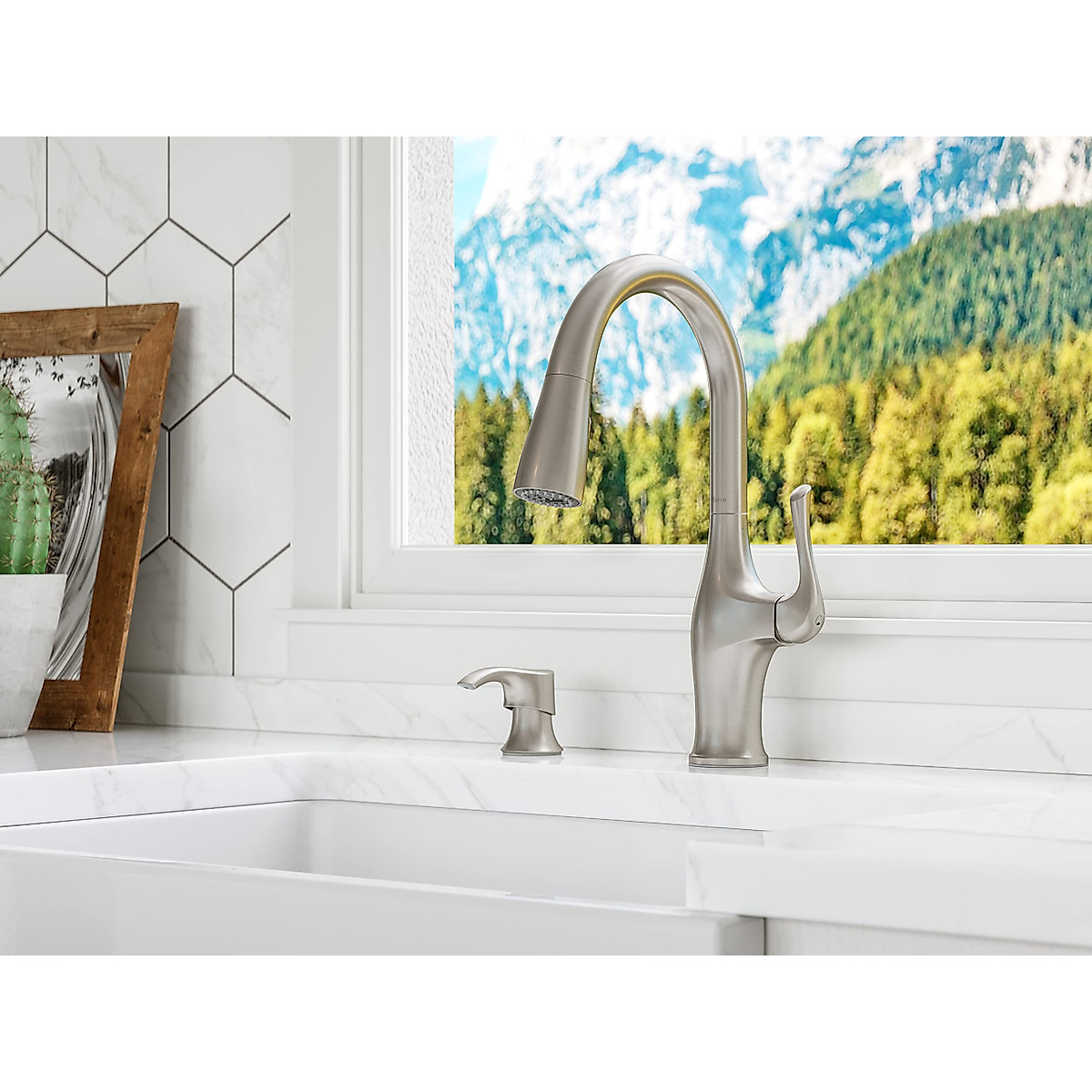 Pfister Wray Kitchen Faucet with Pull Down Sprayer and Soap Dispenser, Single Handle, High Arc, Spot Defense Stainless Steel Finish, F5297WRYGS