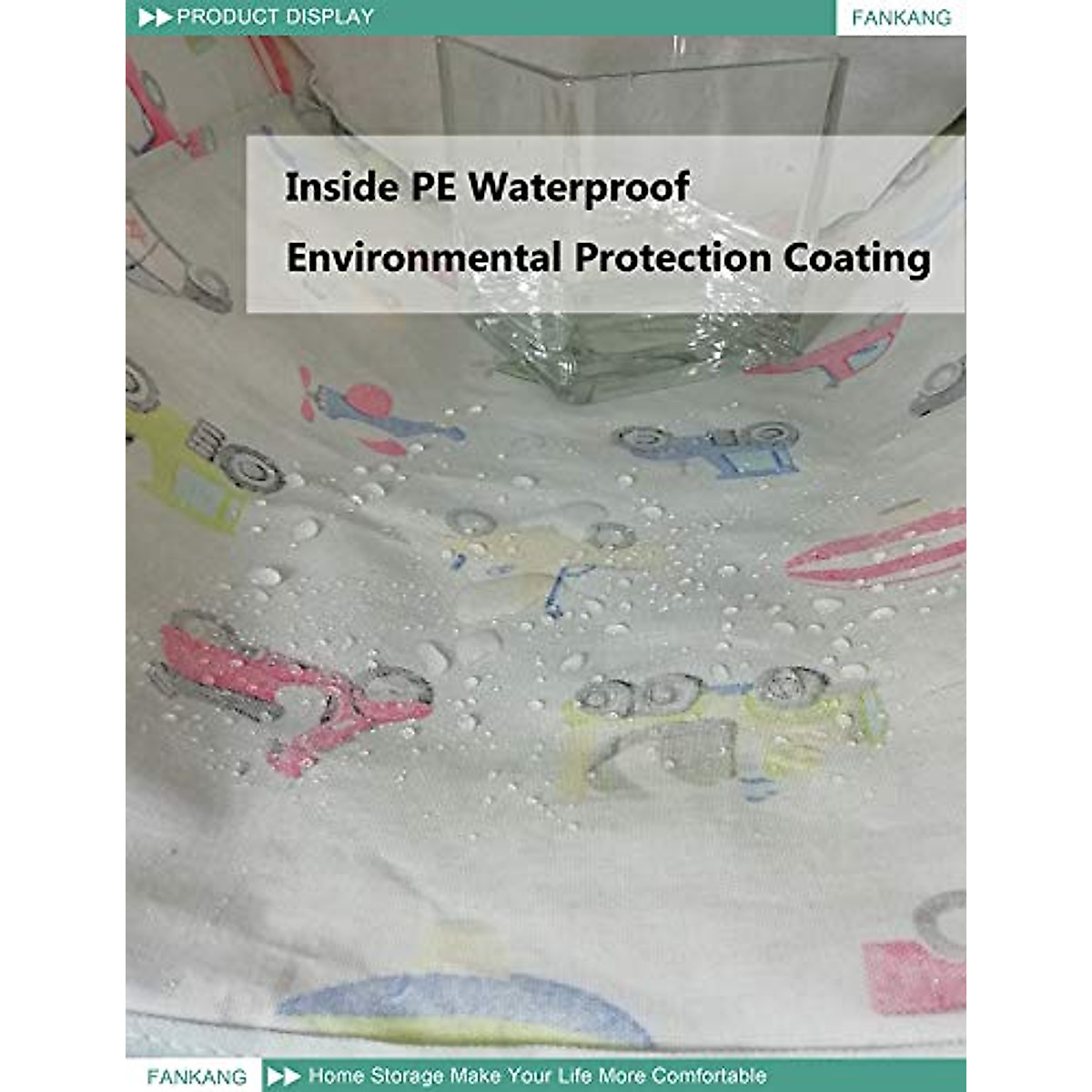 FANKANG Storage Basket, Nursery Hamper Canvas Laundry Basket Foldable with Waterproof PE Coating Large Storage Baskets for Kids Boys and Girls, Office, Bedroom, Clothes,Toys（Car）