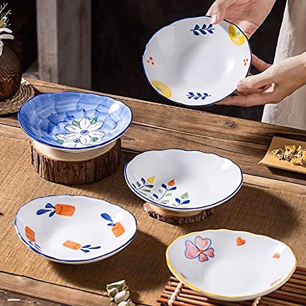 WAOCEO Appetizer Bowls 6 inch Ceramic Dessert Dishes Sauce Dish Soy Sauce Dipping Plates Snack Appetizer Side Dishes Serving Dish Japanese Style Dinnerware Set Salad Bowls (Color : D)