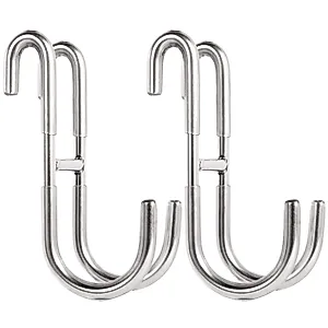 Dlilise Shower Door Hooks for Framed Glass Door, Towel Hooks Over Wide Framed & Frameless Glass Door, Towels Hanger for Bathroom, Both End Can be Used, Suit Rozer Robes Loofahs Shavers, 2-Pack Silver