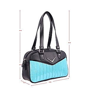 Liquorbrand Bonneville Bowler Purse with Chevron Logo (Black and Mint Sparkle)