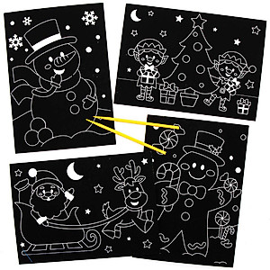 Baker Ross AX489 Christmas Scratch Art Picture Kits - Pack of 10, Ideal for Kids Arts and Crafts, Educational Toys and Gifts for Children