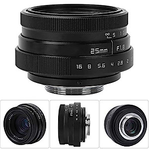 25Mm F1.8 Lens, CCTV C Mount Wide Angle Lens, 2.36 * 2.36 * 1.26 Black for Sony Nex Camera Indoor(Black)