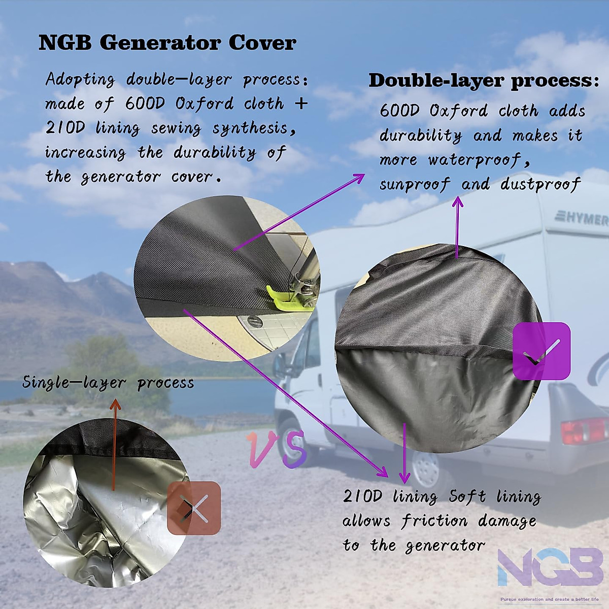 NGB Outdoor Generator Cover for 3700-7250W Inverter Generators Made of 600D+210D Double Layer Heavy-Duty Waterproof Fabric With Visible Operating Window Generator Running Cover 24.8"Lx20.2"Wx20.8"H .