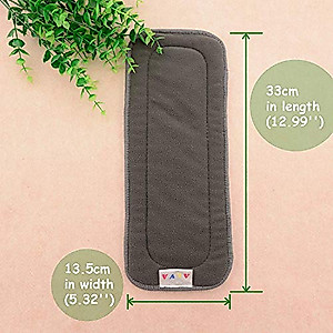 AlVABABY Charcoal Bamboo Inserts Cloth Diaper Liner,5-Layer Inserts,Reusable Liners for Baby Cloth Diapers 12pcs 12ZTN