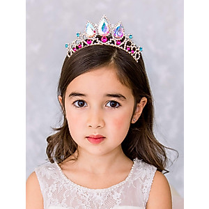 SWEETV Rapunzel Tiara for Girls Birthday and Costume, Aurora Borealis Crystal Princess Tangled Crown Headband for Kids Cosplay, Wedding Hair Accessories for Flower Girls