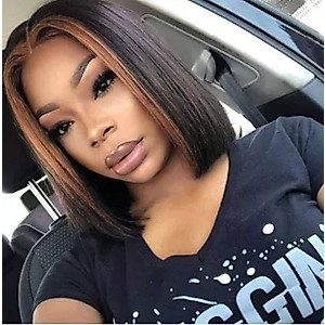 Akabsh 9A Grade Brazilian Straight Bob Wig with Highlight tl27 13×4 Short Human Hair Lace Front Wigs 150% Density Human Hair Lace Closure Wigs Front Short Human Hair Wigs