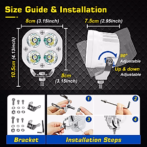 WFPOWER 3" Cube LED Pods, 2PCS Marine LED Lights Pontoon Boat Docking Light for Fishing Boat, Waterproof White Spot LED Cube Light Pods for Off Road Driving 12V 24V 4WD Pickup Truck Boat ATV UTV