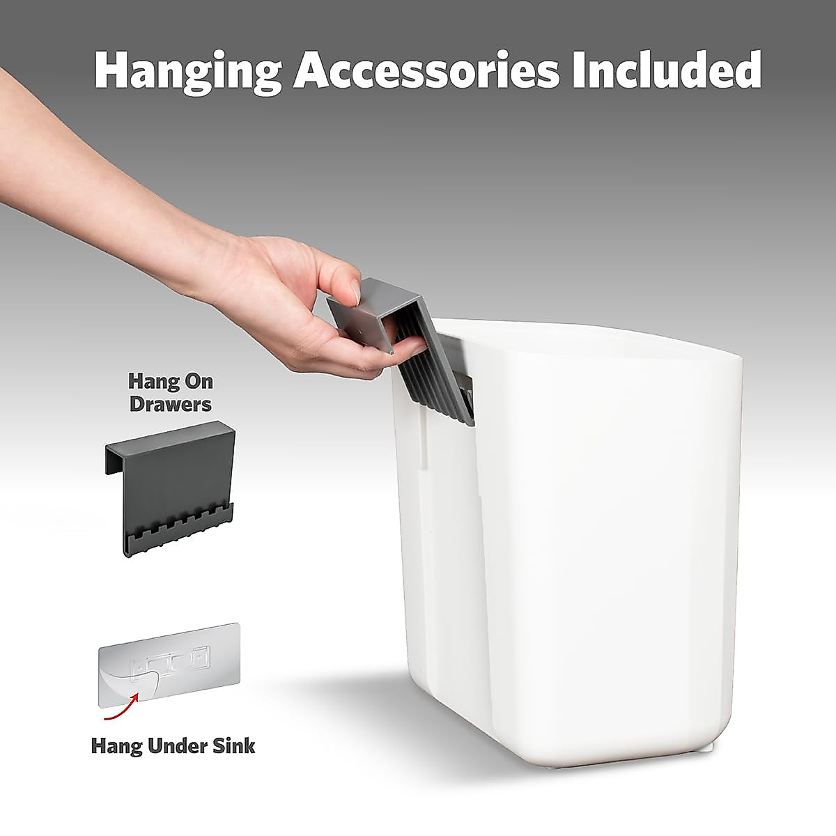 Glad Roomate Under Counter Trash Can | Space Saving Waste Bin for Kitchen Cabinet, Bathroom or Office | Dual Lid for Ease of Opening, 7 Liter, White