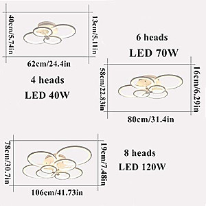 LED Dimmable Ceiling Light Modern Ring Circle Flush Mount Ceiling Lamp Acrylic Lampshade Chandelier Bedroom Kitchen Living Room Interior Decorative Lighting Fixture,8 rings/41.73×30.7×7.5in/120w