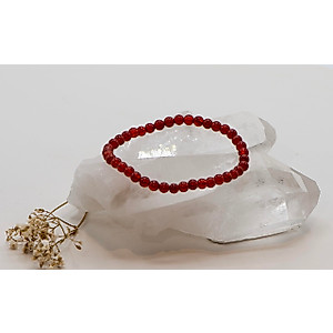 LTC Designs 4mm Smooth Round Red Agate (Carnelian) Stretch Bracelet, 7.5" for Men Women and Teens