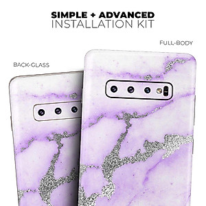 DesignSkinz Purple Marble & Digital Silver Foil V3 Protective Vinyl Decal Wrap Skin Cover Compatible with The Samsung Galaxy S20 (Screen Trim & Back Glass Skin)