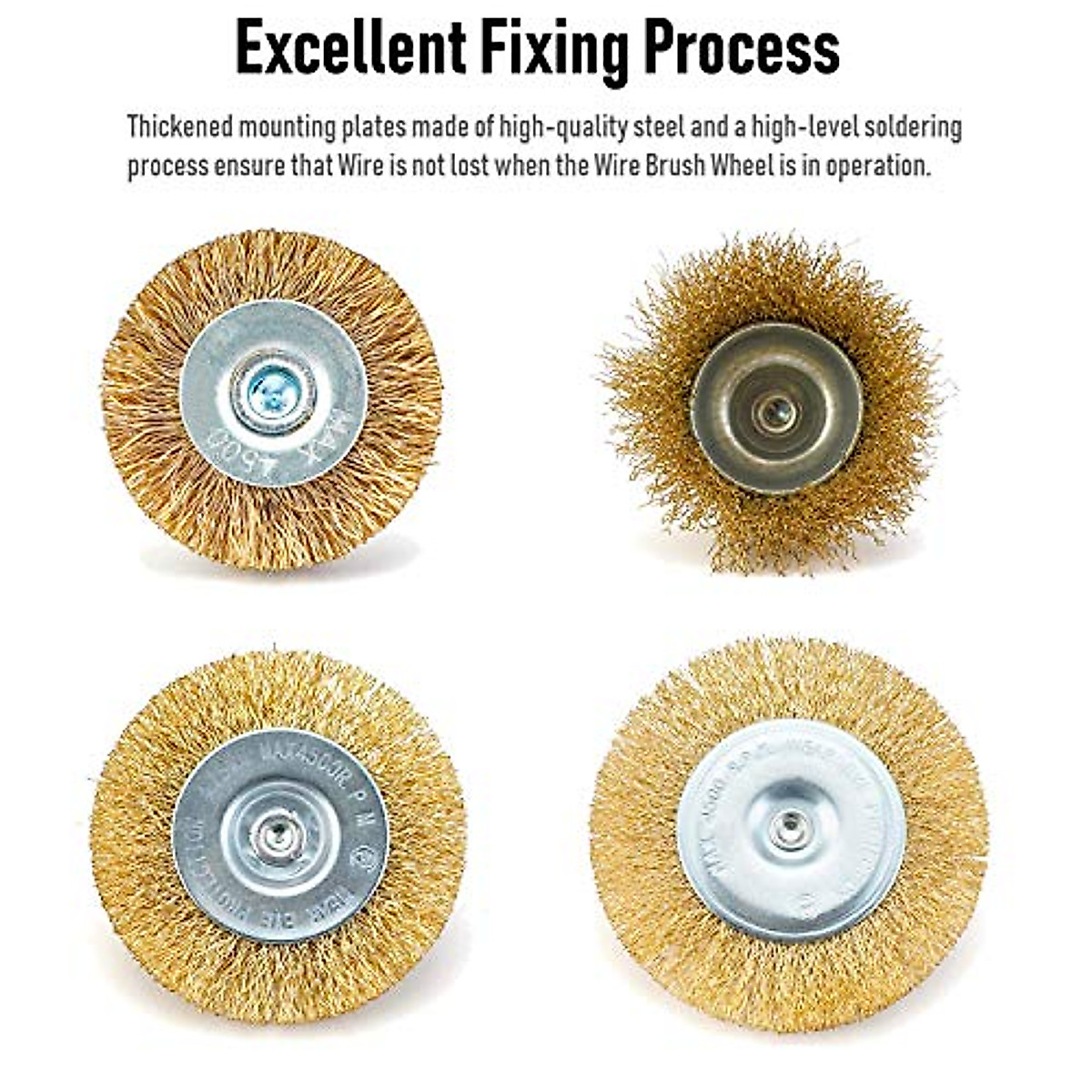 TILAX Wire Brush Wheel Cup Brush Set 7 Piece, Wire Brush for Drill 1/4 Inch Arbor 0.0118 Inch Coarse Brass Coated Crimped Wire Wheel for Used to Clean Rust, Flakes and Abrasives Drill Attachment