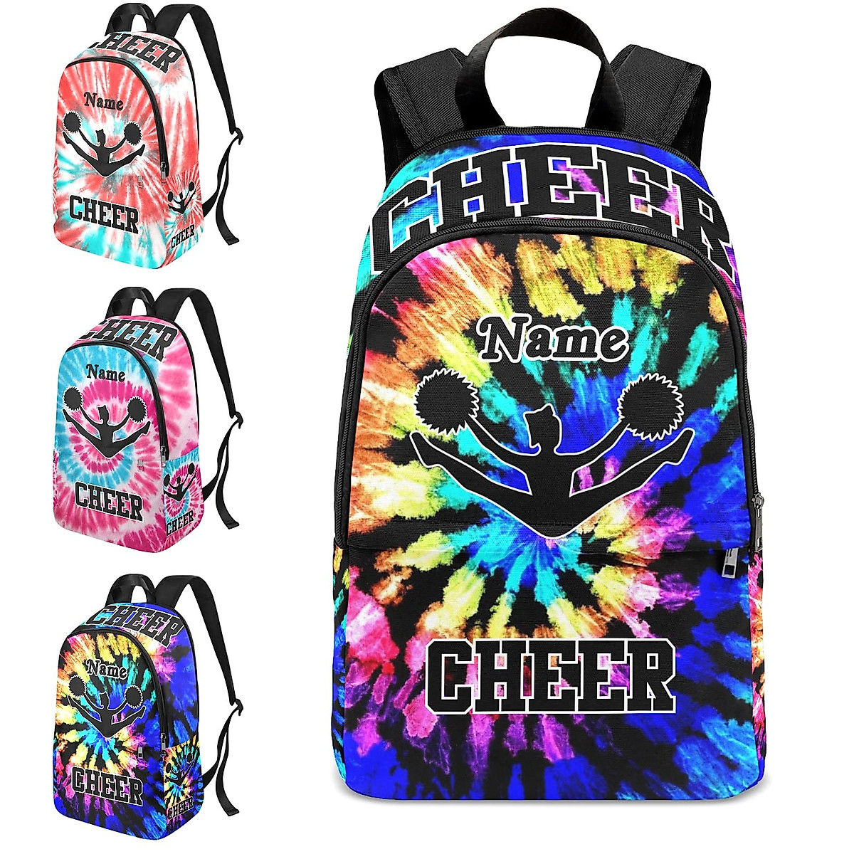 SunFancyCustom Tie Dye Cheer Cheerleader Backpack Bookbags Laptop Bag Casual Travel Daypack for Camping Shopping