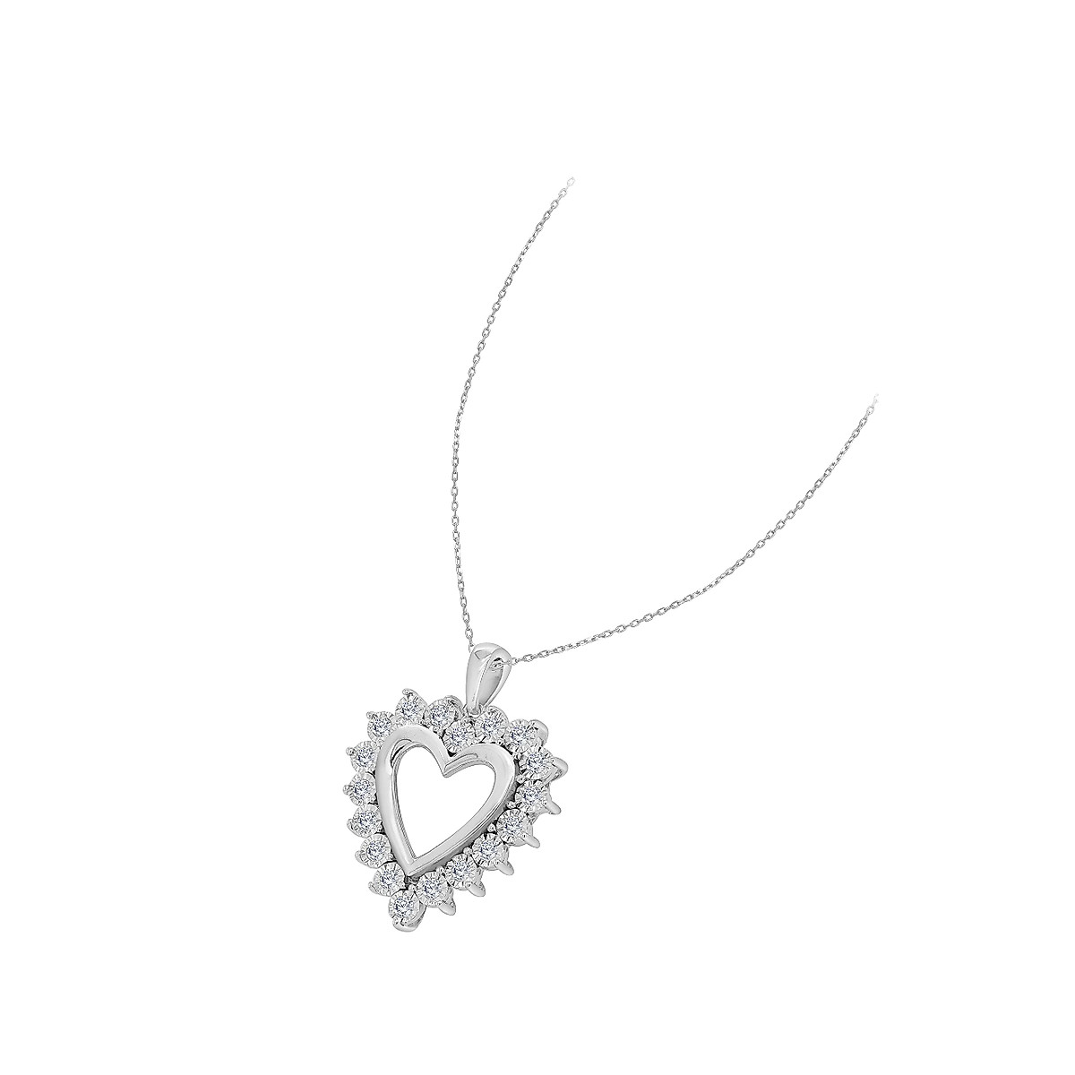 Shineadime 0.40 Cttw Round Cut Genuine Diamond (Clarity I2, Color J) Open Heart Pendant In Real 14K Solid White Gold