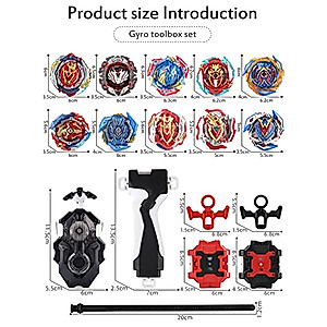 WTUME 10 Piece bey Battling Gyros Tops, 3 Two-Way Launchers, Zest Achilles Valkyrie with Portable Box Blade pro Series Set for Kids Children Gift Idea.