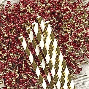 Gold Foil Paper Straws - Striped - Valentine - Wedding Party Supply - 7.75 Inches - 100 Pack - Outside the Box Papers Brand