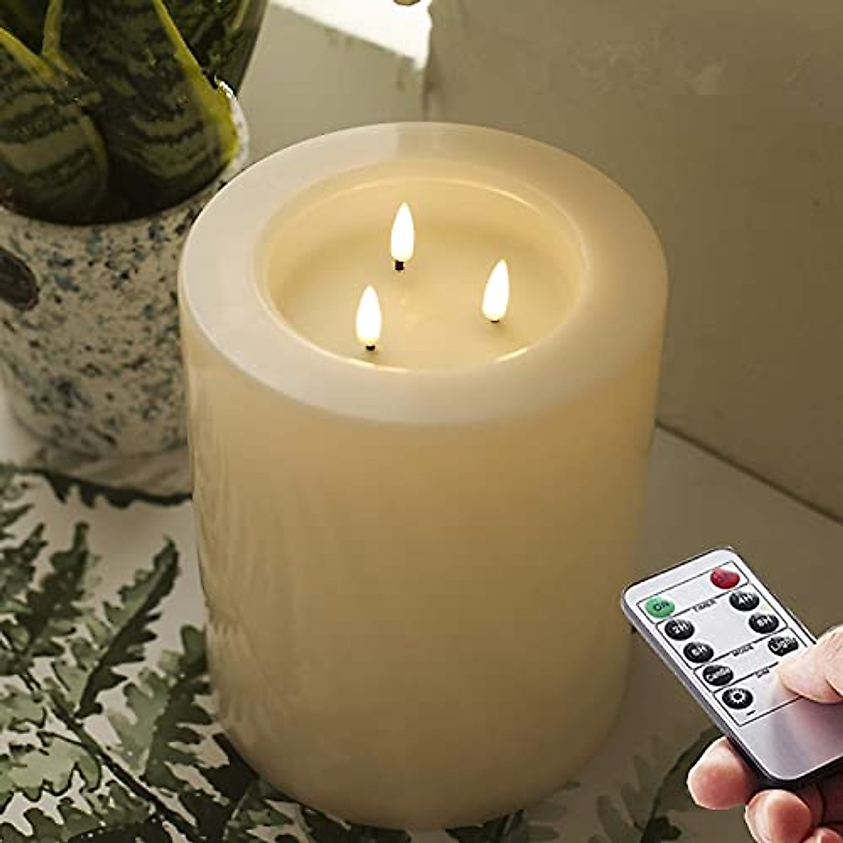 OUTDOOR XL 6" x 8" Large Flameless Candles with Remote .Rainproof Waterproof . LED Battery Operated .Flickering Pillar CANDLES--3-C Batteries runs 500hours (Not included)