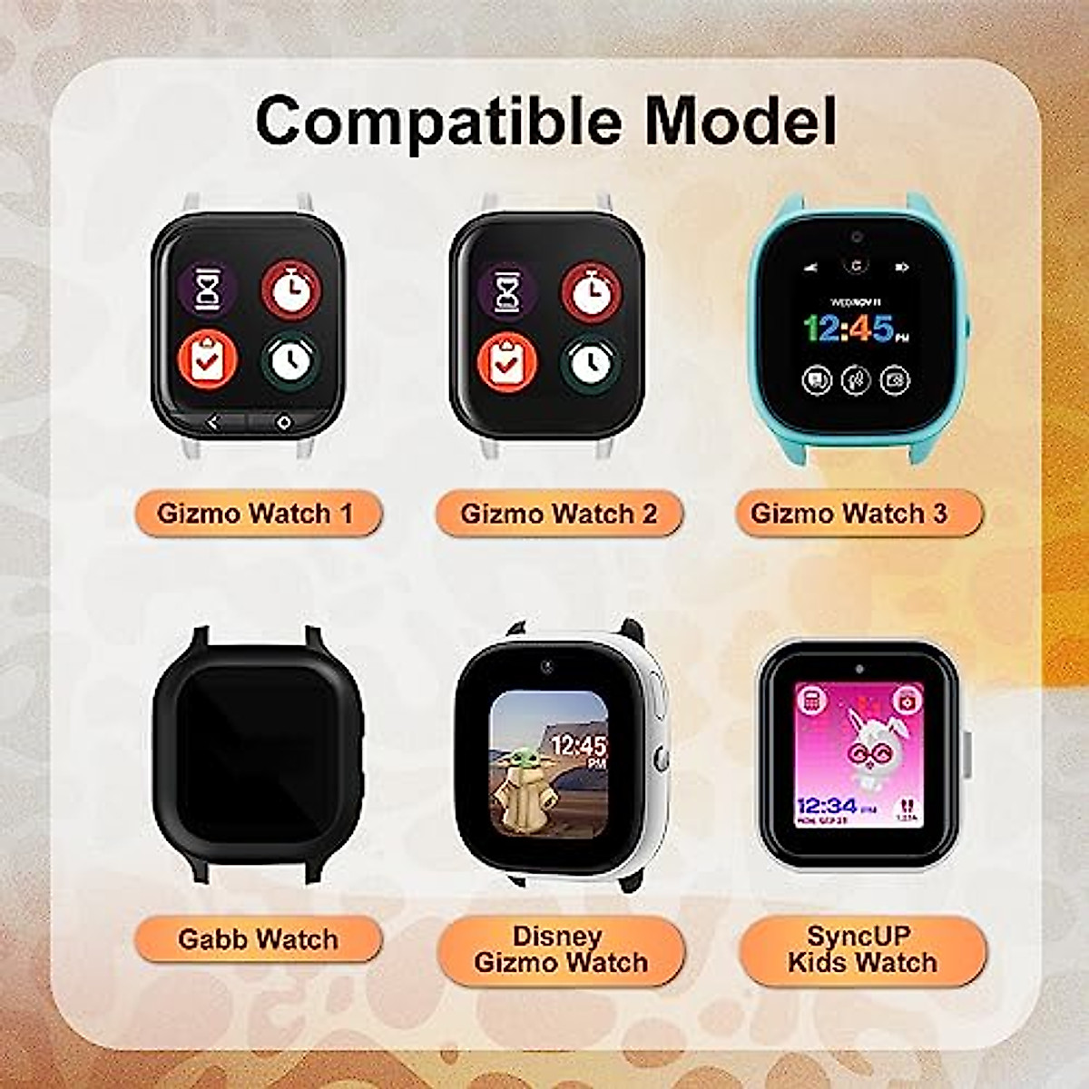 Ookids 3 Pack Leopard Engraved Bands Compatible with Verizon Gizmo Watch 1/2/3 Band Replacement for Boys Girls, Gabb Watch Strap SyncUP Kids Watch Band, 20mm Soft Silicone Sport Wristbands