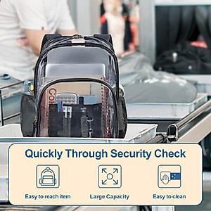 Cambond Clear Backpack, Heavy Duty Transparent Backpacks for Adults Reinforced Straps See-Through Bag for School and Work（Black）