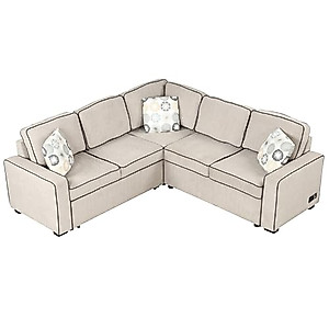 Eafurn Symmetrical Sectional Sofa with Pull Out Bed, 83" L-Shaped Convertible Corner Couch with Removable Backrest,Linen Upholstery Sofabed with USB Ports, 2 Power Sockets and Throw Pillows