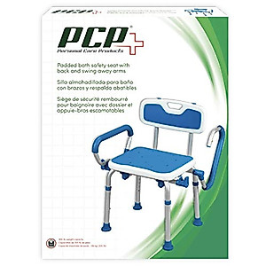 PCP Shower Safety Chair, Bath Bench with Backrest, Swing Arms, Adjustable Height, Medical Senior Support, Chair Style, Foam Padded