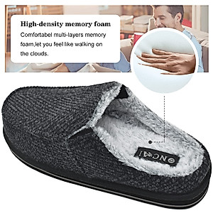 ONCAI Mens Slippers with Orthotic Arch Support,Cotton-Blend High-Density Memory Foam Plantar Fasciitis House Slippers Warm Stripe Faux Fur Clogs Slip-on Indoor Outdoor Rubber Sole BlackSize 10