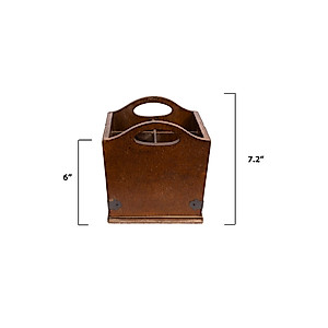 Creative Co-op Wood Utensil Holder with 4 Compartments, Regular, brown