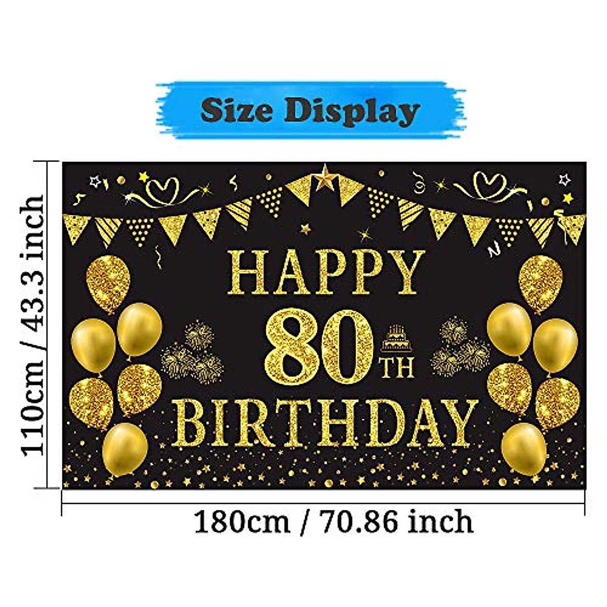 Trgowaul 80th Birthday Backdrop Gold and Black 5.9 X 3.6 Fts Happy Birthday Party Decorations Banner for Women Men Photography Supplies Background Happy Birthday Decoration