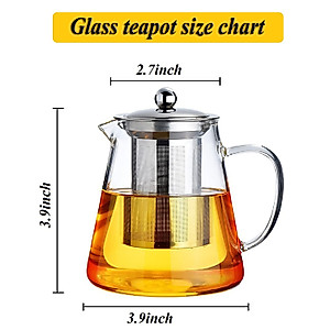 Glass Teapot with Removable Stainless Steel Infuser, Borosilicate Glass Tea Pot with Strainer,for Blooming Tea & Loose Leaf Tea, Microwave & Stovetop Safe（19oz ）