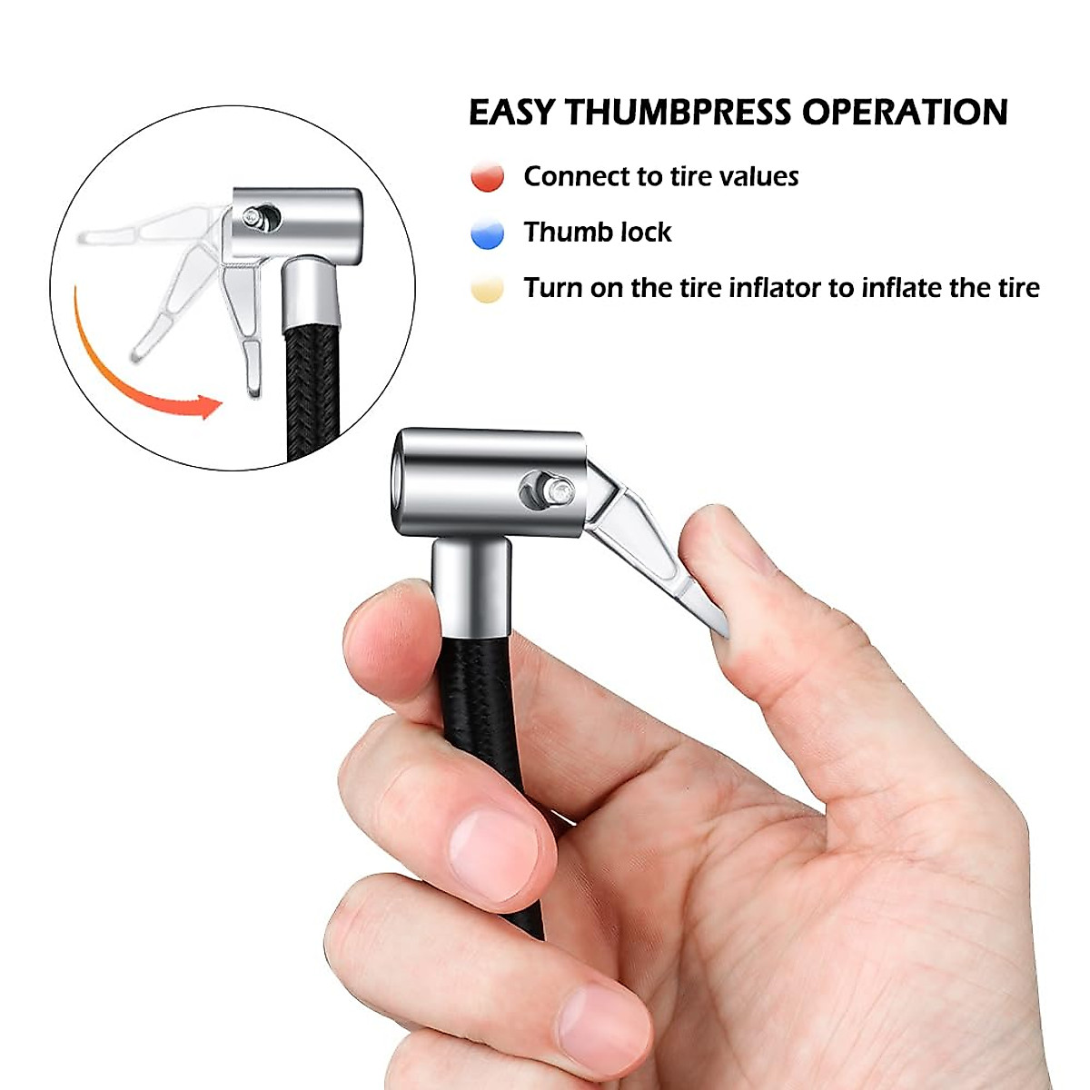 OFBAND Locking Tire Inflator Chuck Extension Adapter,Air Chuck Quick Connect and 20cm/7.8" Tire Inflator Hose for All Standard US Tire Inflator Pump Hose Adapter