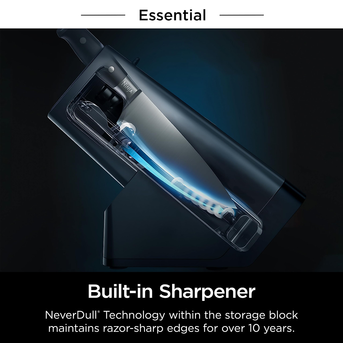 Ninja Foodi NeverDull 10-Piece Essential Knife System with Sharpener, Stainless Steel, Compact (K12010)