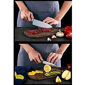 ZZWW Kitchen Knife Set, Professional 6 Piece Knife Set with Wooden Block Germany High Carbon Stainless Brown