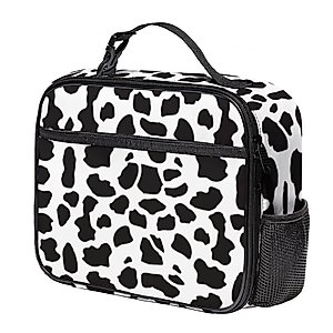 Cow Print Lunch Bag with Pockets Durable Insulation Lunch Box Leakproof Lunch Tote Bag For Teen Women Men Work Travel