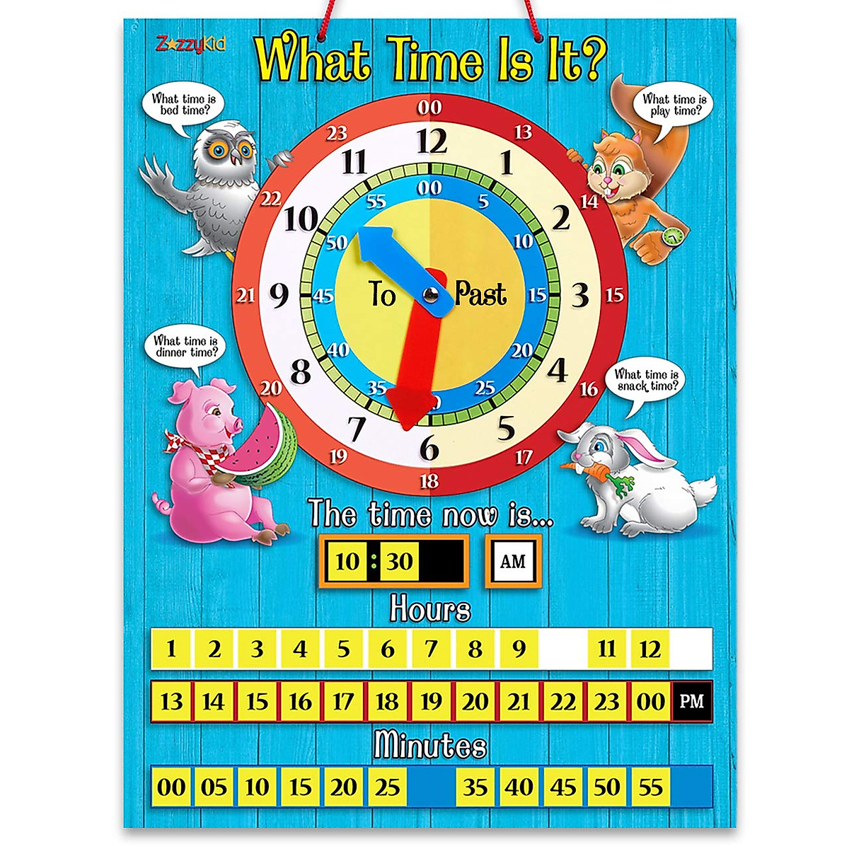 ZazzyKid Tell Time Teaching Clock for Kids: 12.6 x 16.5 inches Board with Magnetic Game Numbers