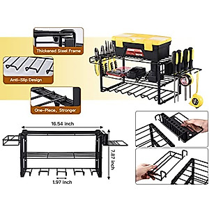 BTideas Power Tool Organizer, Drill Holder Wall Mount, Heavy Duty Garage Tool Organizer and Storage, Suitable Power Tool Organizer Wall Mount for Tool Room, Workshop, Garage (Black)